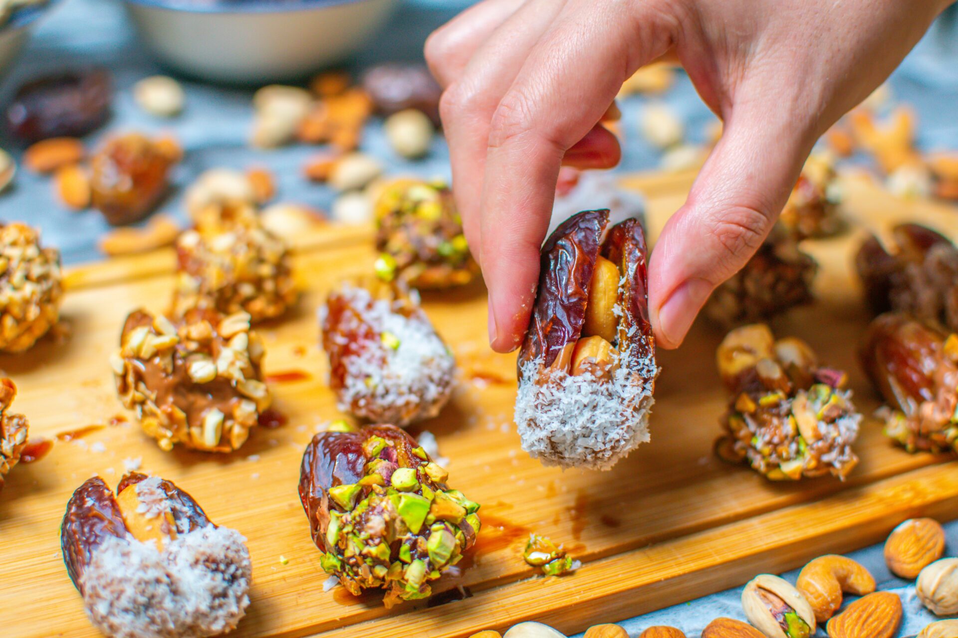 Filled Date Appetizers - Healthy Dates Stuffed with Nuts and Cream