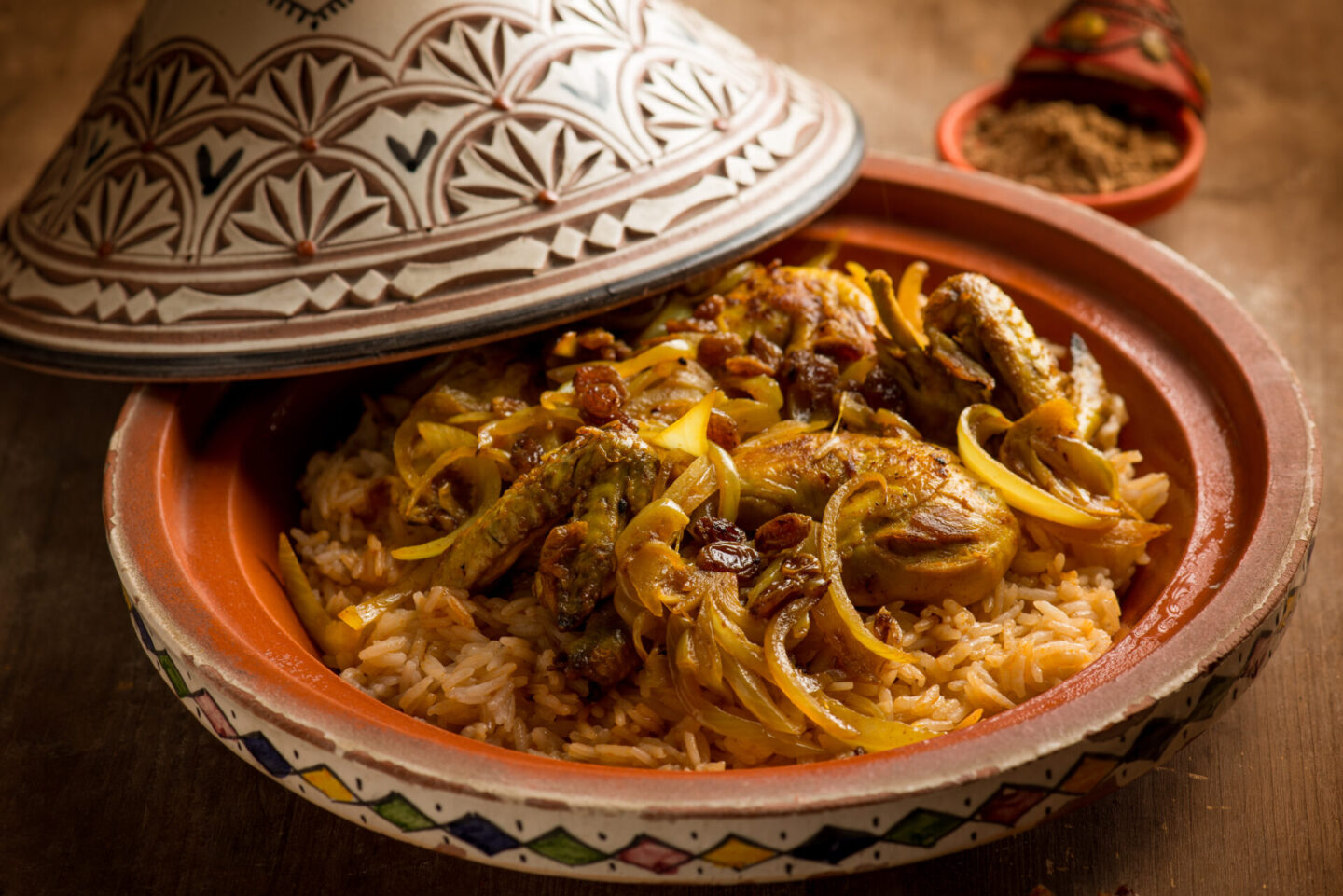 Moroccan Chicken Tagine with Saffron Rice and Tfaya Recipe